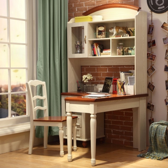 Vintage Leaning Brown Wood Corner Computer Desk With Bookcase ...
