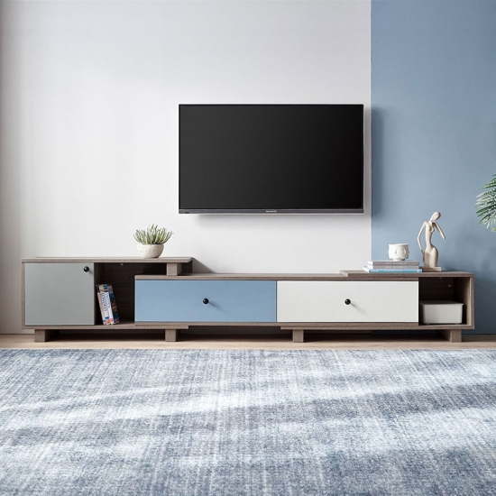 LINSY Living Room Sky Blue Multi-Color Tv Stand With Privacy Shelves ...