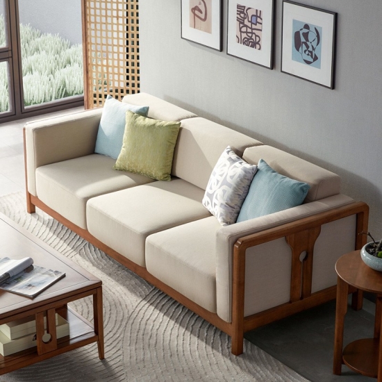 New Chinese Style Living Room Wooden Sofa With Fabric BQ1K-D1 ...
