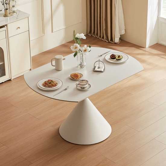 White Color Retractable Round Dining Table With Carbon Steel Base ...