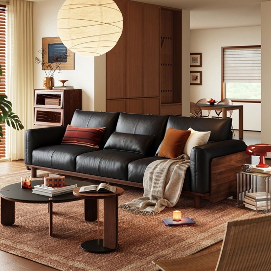 A Timeless Blend Of Leather And Solid Wood Sofa PS691-A Manufacturers ...